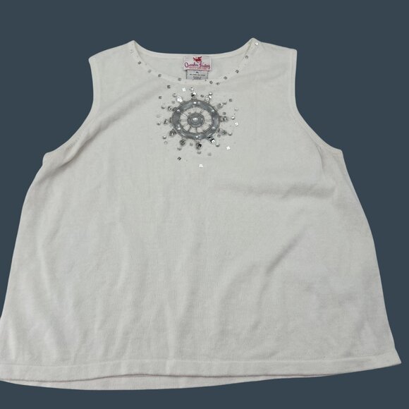 Quacker Factory | Tops | Quacker Factory Xl White Sleeveless Top Silver ...